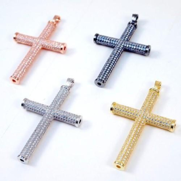 SJC | Jewelry | Sterling Silver 5 Row Tubular Cross Pendant White ...